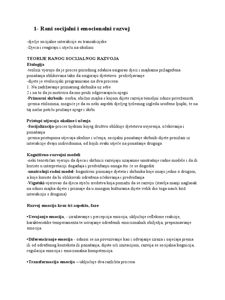 Rani Socijalni I Emocionalni Razvoj - Prva 4 Dijela | PDF