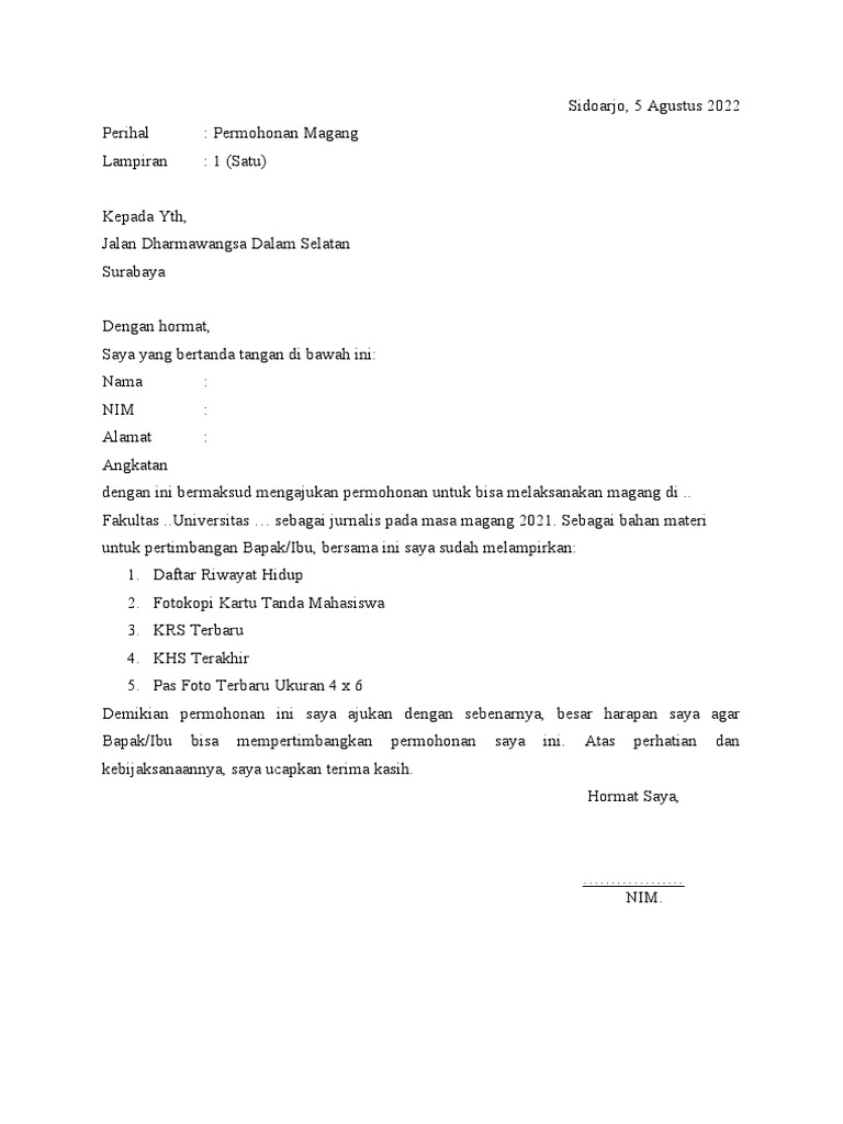 Surat Lamaran Magang | PDF