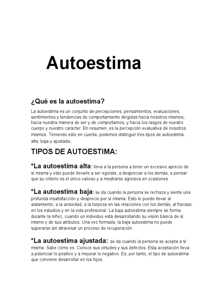 Autoestima Que Es La Autoestima | PDF | Trastorno depresivo mayor ...