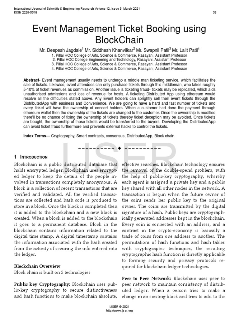 Event Management Ticket Booking Using BlockChain | PDF | Cryptography ...