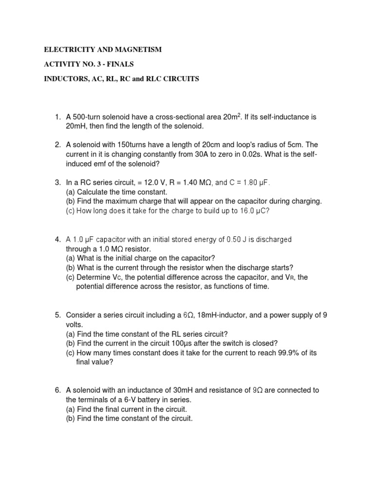 Electricity And Magnetism Inductor And Circuit Calculations Pdf