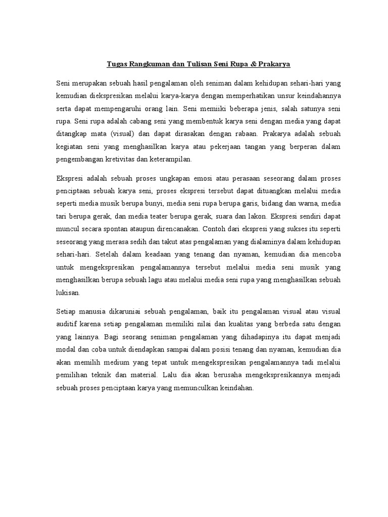 Tugas Seni Rupa Dan Prakarya | PDF