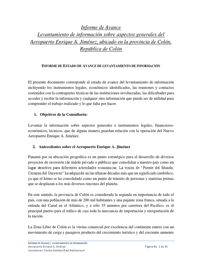 Aeropuerto Enrique A. Jiménez - Informe de Avance - Junio 2015 | PDF | Aeropuerto | Economias