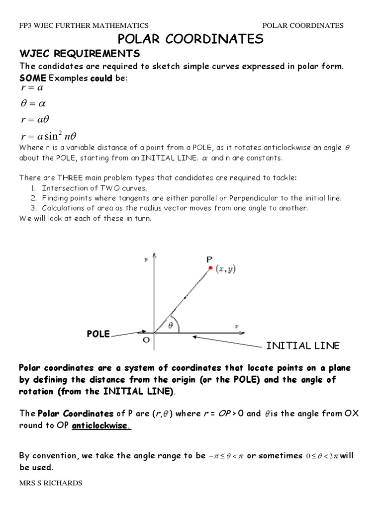 Polar Coordinates Notes | PDF | Coordinate System | Angle