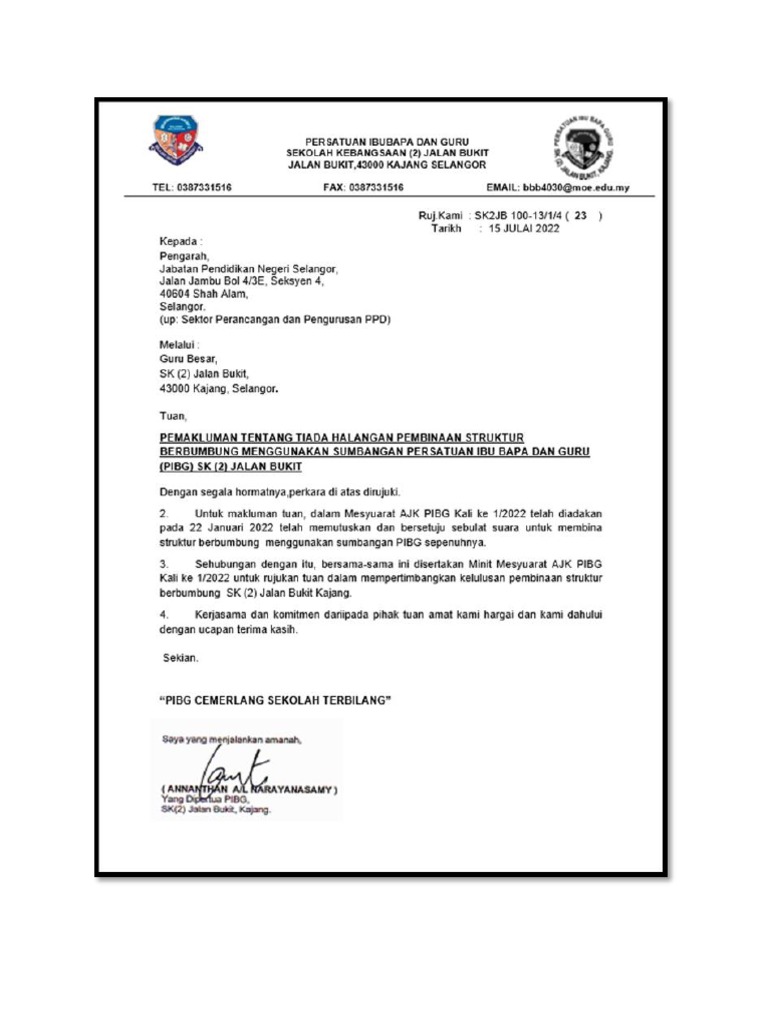 Surat Tiada Halangan Pembinaan Struktur Berbumbung Menggunakan ...