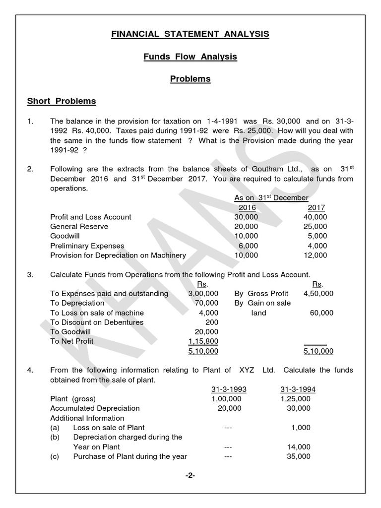 Financial Statement Analysis Probs On Funds Flow Analysis PDF | PDF ...