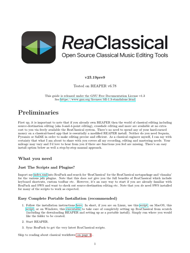 ReaClassical User Guide PDF | Download Free PDF | Cursor (User Interface) | Computer Keyboard