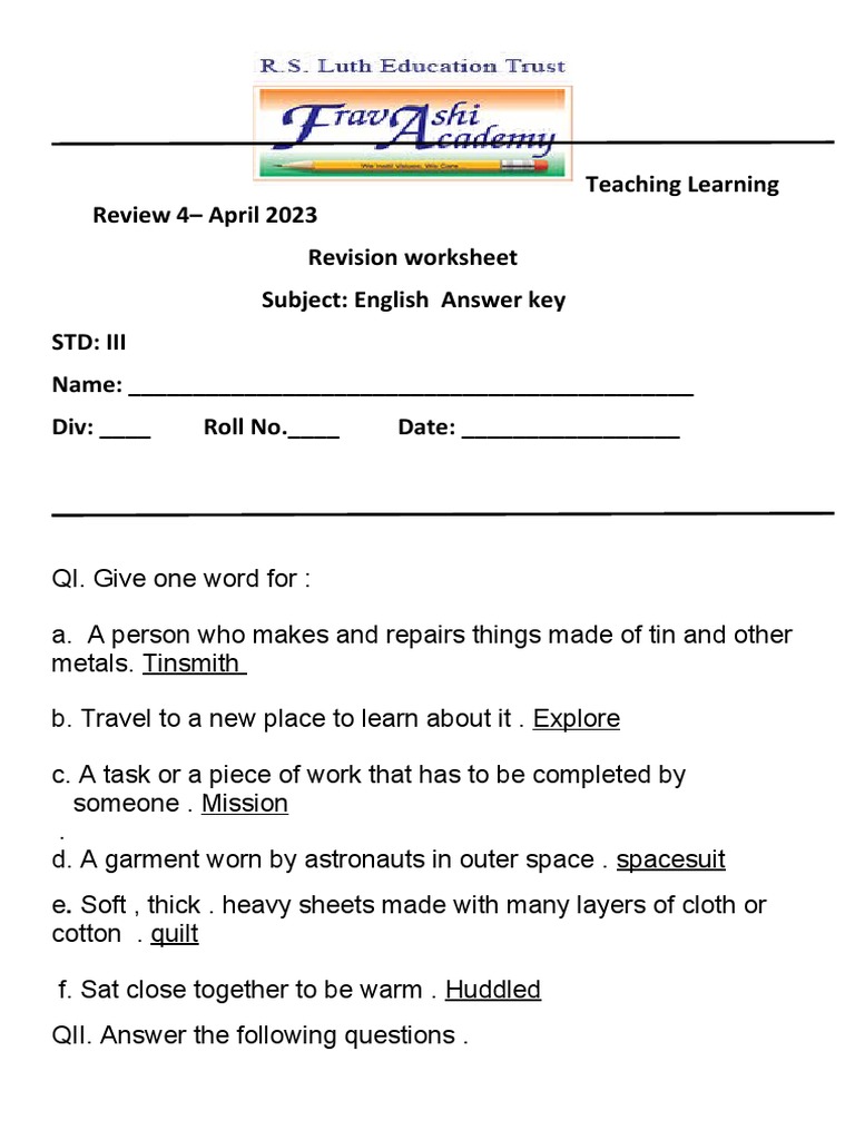 TLR 4 Eng Answer Key-1 | PDF