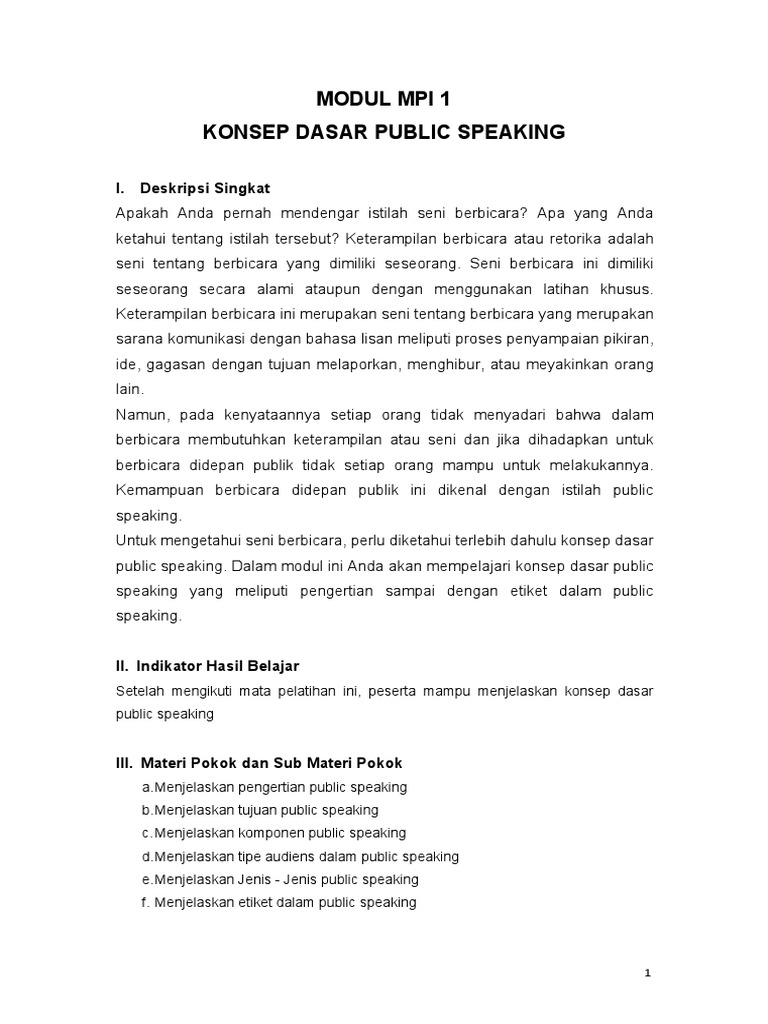 Modul 1 Konsep Dasar Public Speaking - 2 | PDF