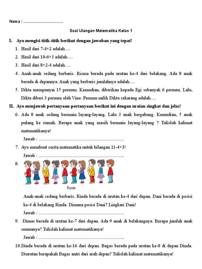 Soal Kelas 1 Matematika | PDF