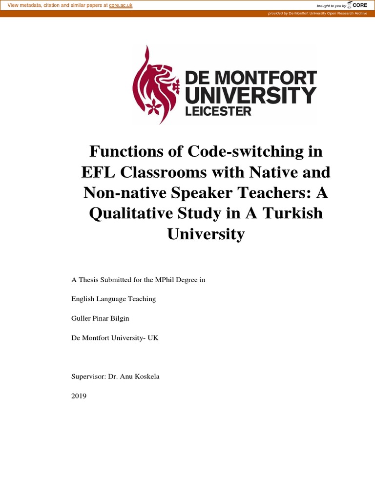 Functions of Code-Switching in EFL Classrooms With Native and Non-Native Speaker Teachers: A ...
