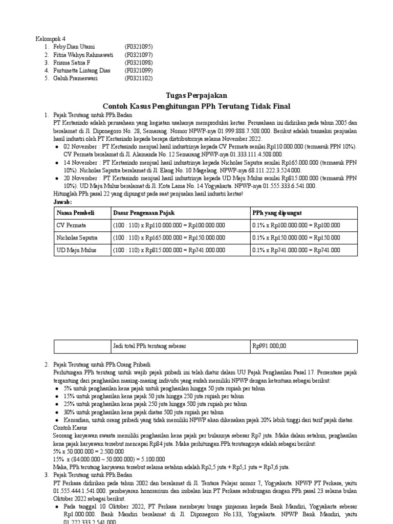 Kelompok 4 - Contoh PPH Terutang | PDF