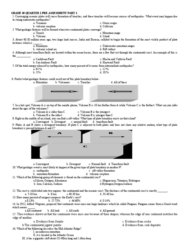 Grade 10 Earth Science Quiz | PDF | Plate Tectonics | Volcano