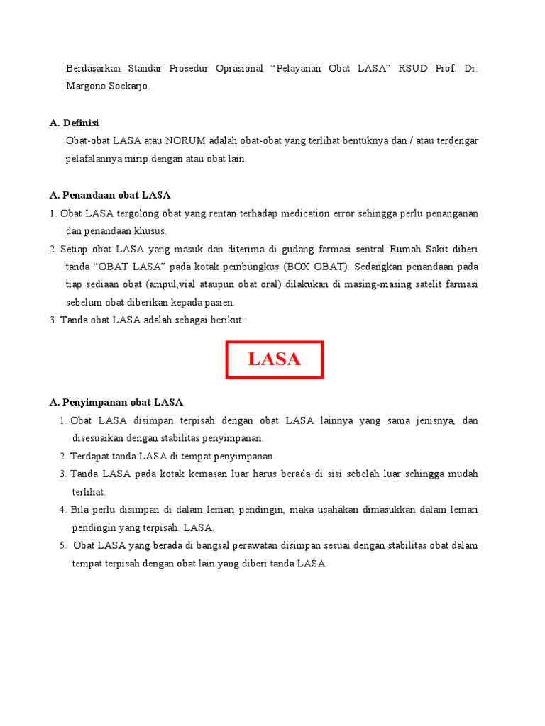 Cara Penyimpanan Dan Pembahasan Obat LASA | PDF