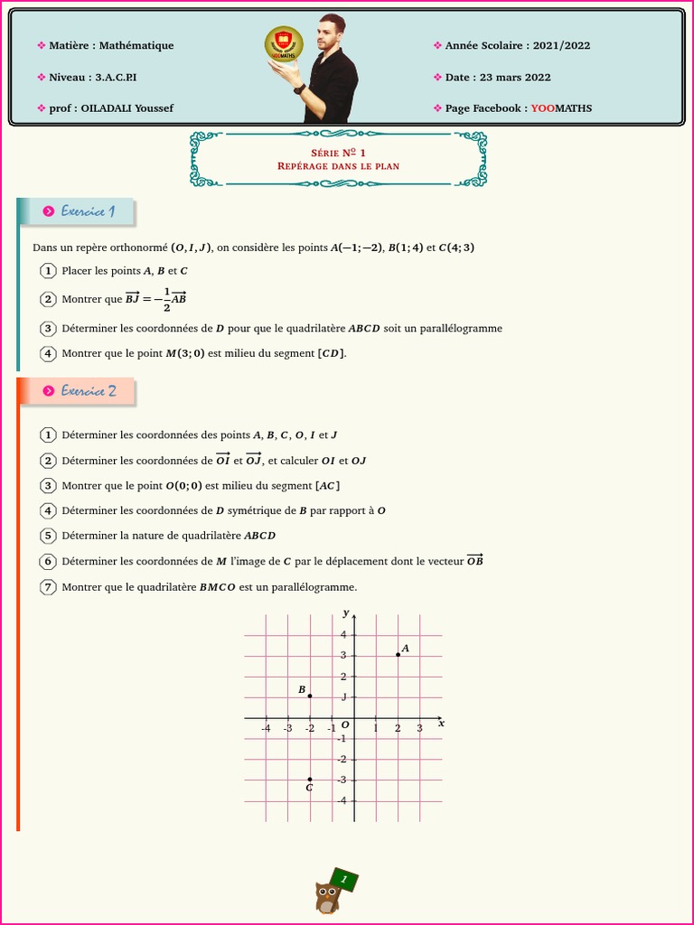Repere Dans Le Plan Exercices 3AC Maths 2 Corriges | PDF | Coordonnées ...