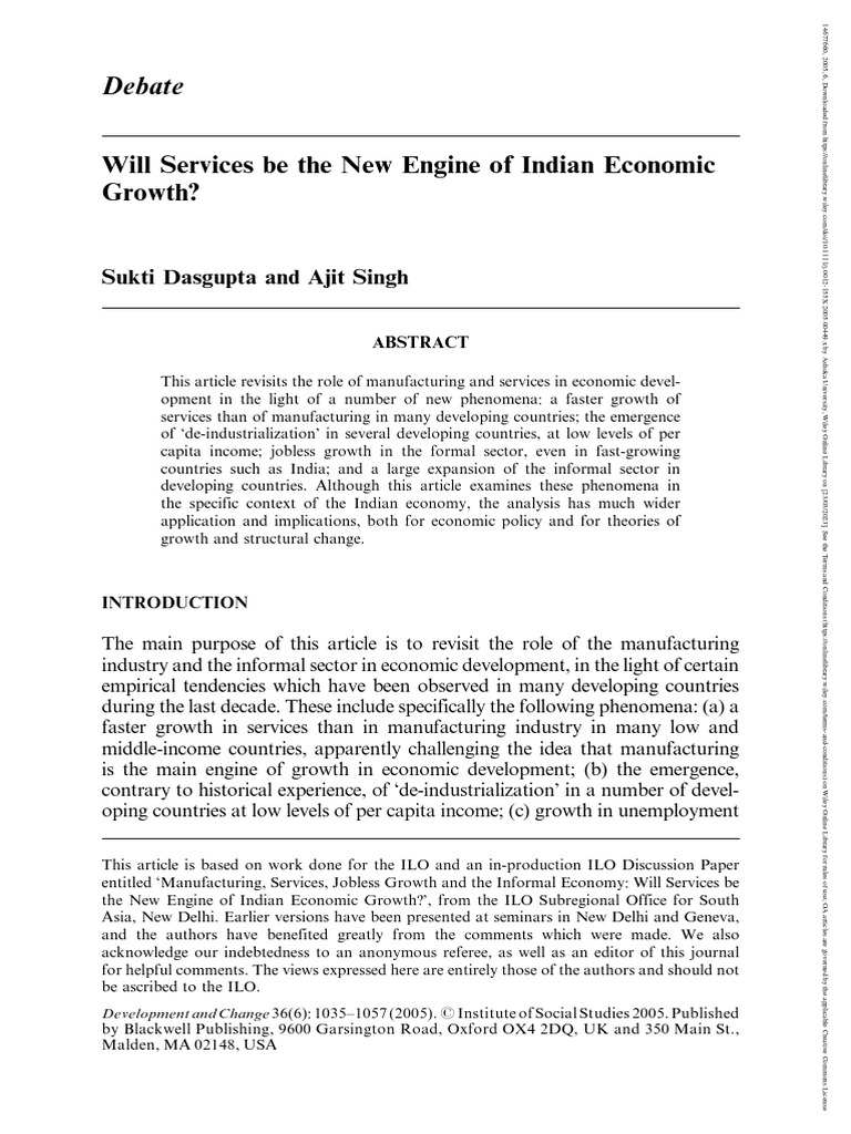 Development and Change - 2005 - Dasgupta - Will Services Be The New Engine of Indian Economic ...