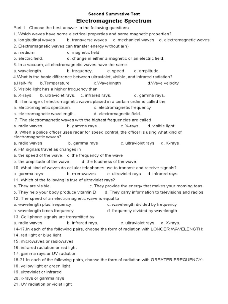 Electromagnetic Spectrum Test Questions | PDF | Electromagnetic ...