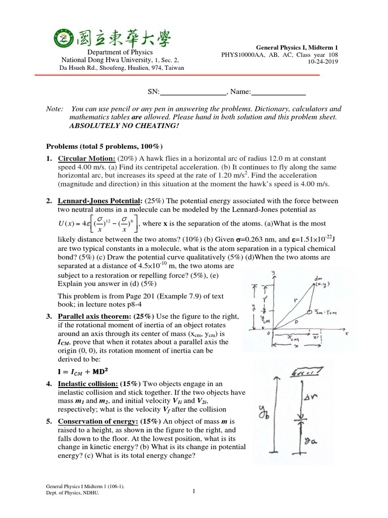 Gen Phy108 Mid1 PDF | PDF | Collision | Rotation Around A Fixed Axis