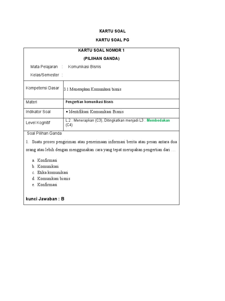 Kartu Soal Komunikasi Bisnis | PDF