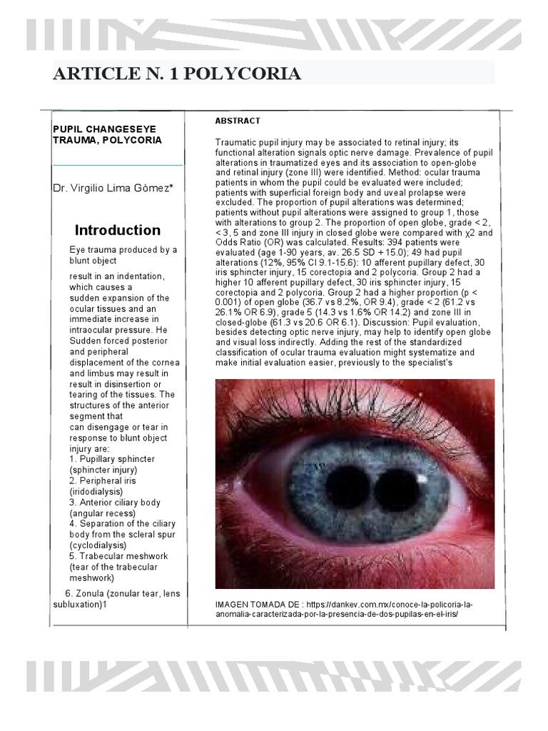 Pupil Changes in Eye Trauma | PDF | Medical Specialties | Human Anatomy