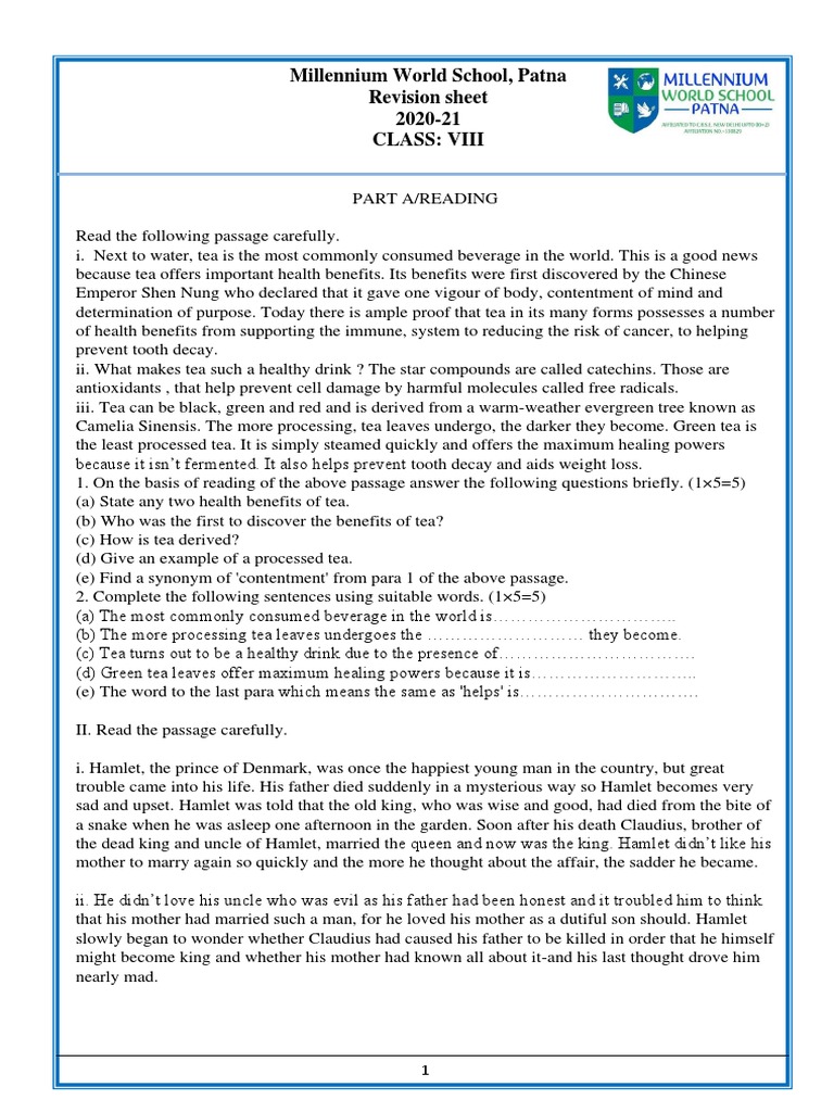 Cls 8 Rev Sheet | PDF | Cell (Biology) | Eukaryotes