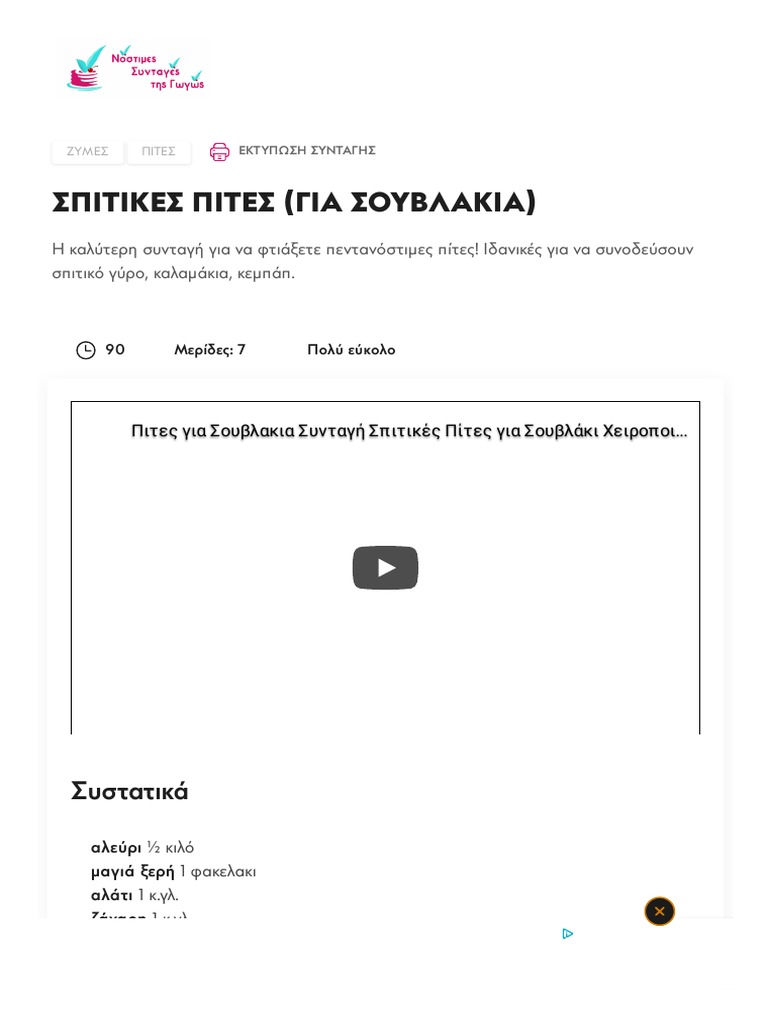 ΣΠΙΤΙΚΕΣ ΠΙΤΕΣ (ΓΙΑ ΣΟΥΒΛΑΚΙΑ) - Νόστιμες συνταγές της Γωγώς! | PDF