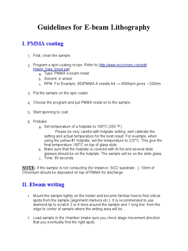 Guidelinesfor Ebeam Litho - Docx | PDF | Scanning Electron Microscope ...