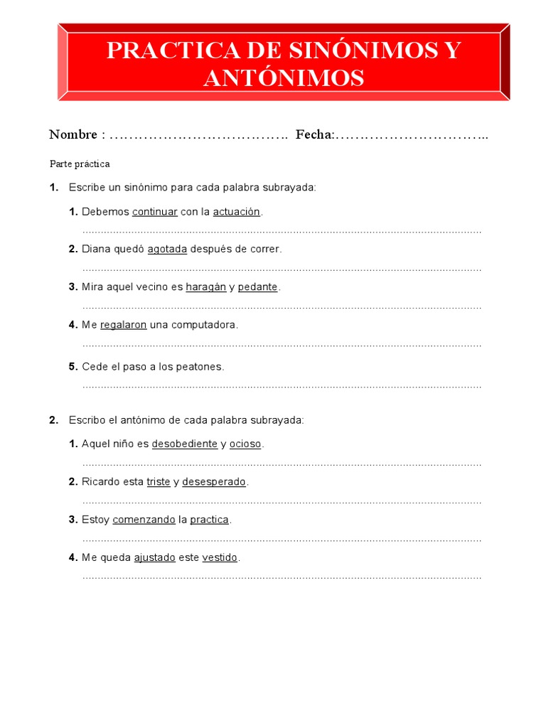 Practica-de-Sinonimos-y-Antonimos 2 | PDF