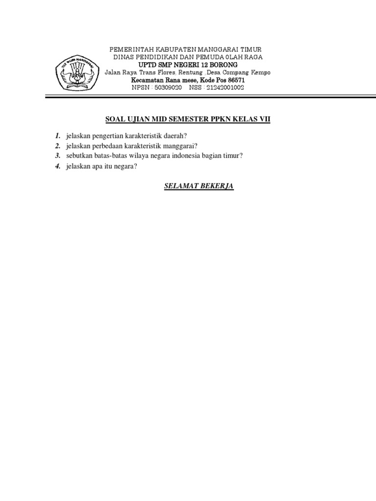 Soal Ujian Mid Semester PPKN KLS Vii, Viii, Ix | PDF | Karier & Perkembangan | Perjalanan