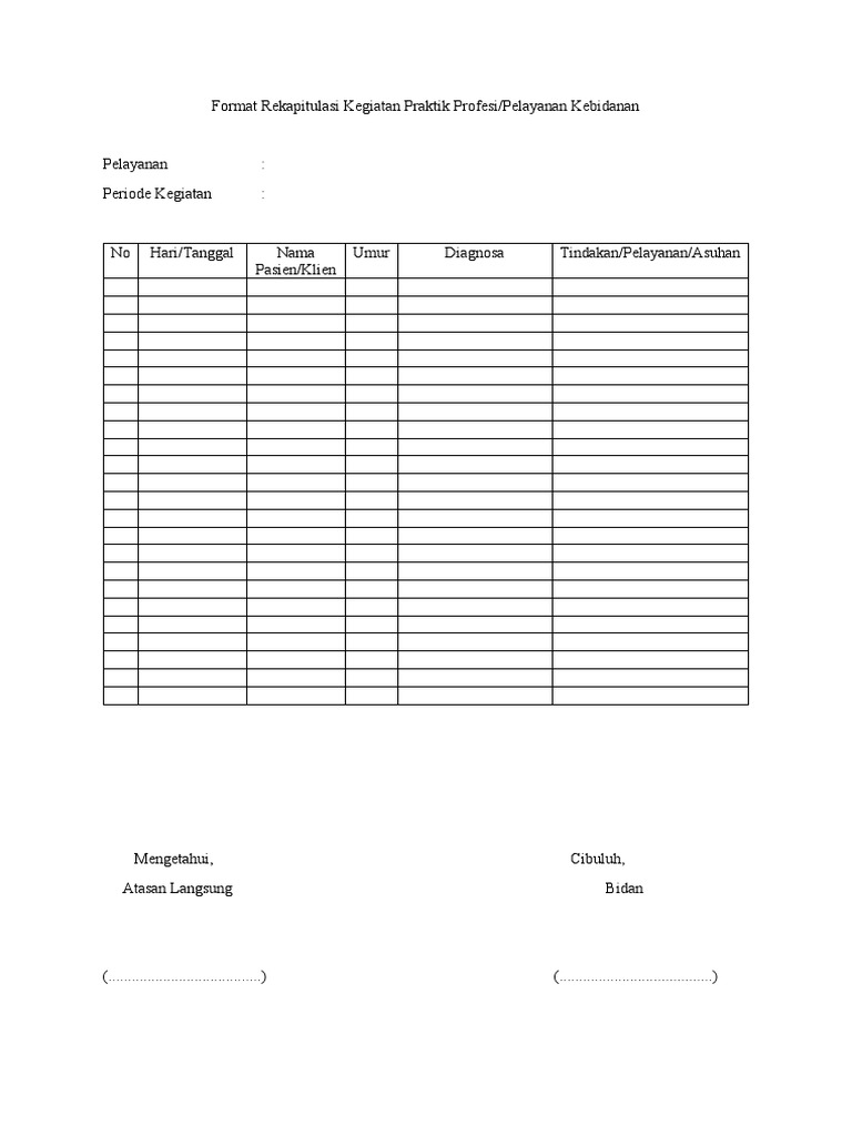Format Rekapitulasi Kegiatan Praktik Profesi | PDF