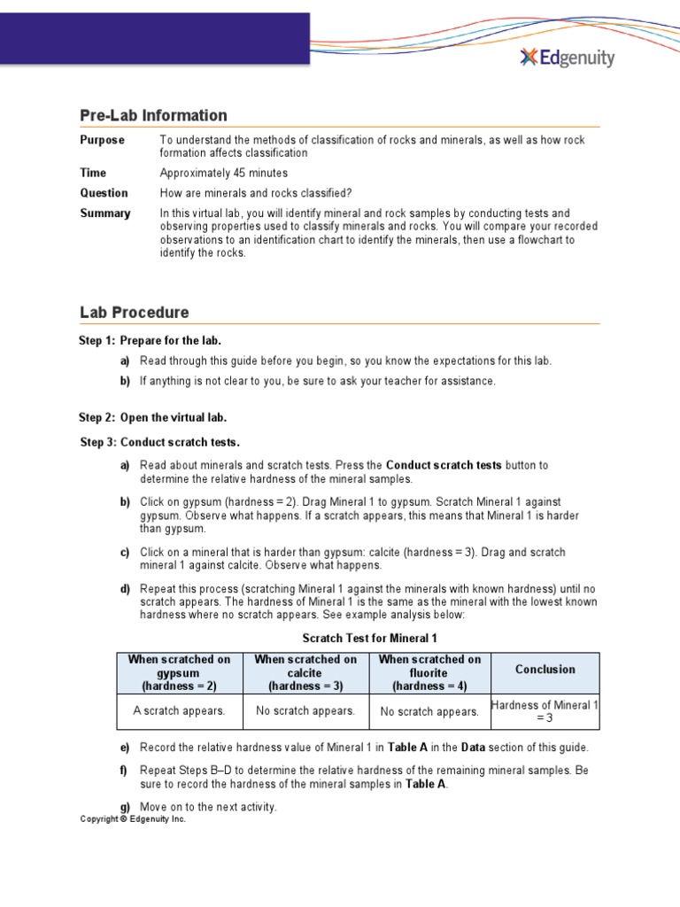 Mineral and Rock Classification - Student - VirtualLabG | PDF ...
