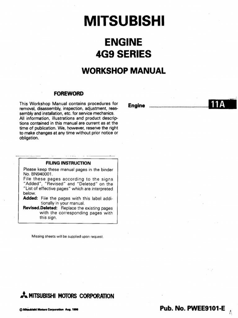 Mitsubishi 4G9 4G92 4G93 4G94 Series Engine Repair Manual | PDF | Car ...