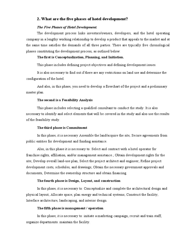 The Five Phases of Hotel Development: Conceptualization, Feasibility ...
