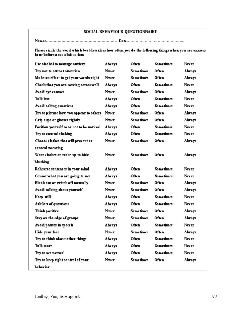 Social Behaviour Questionnaire | PDF