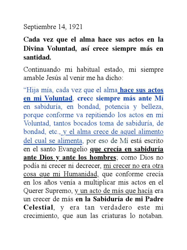 Cada Vez Que El Alma Hace Sus Actos en La Divina Voluntad, Así | PDF ...