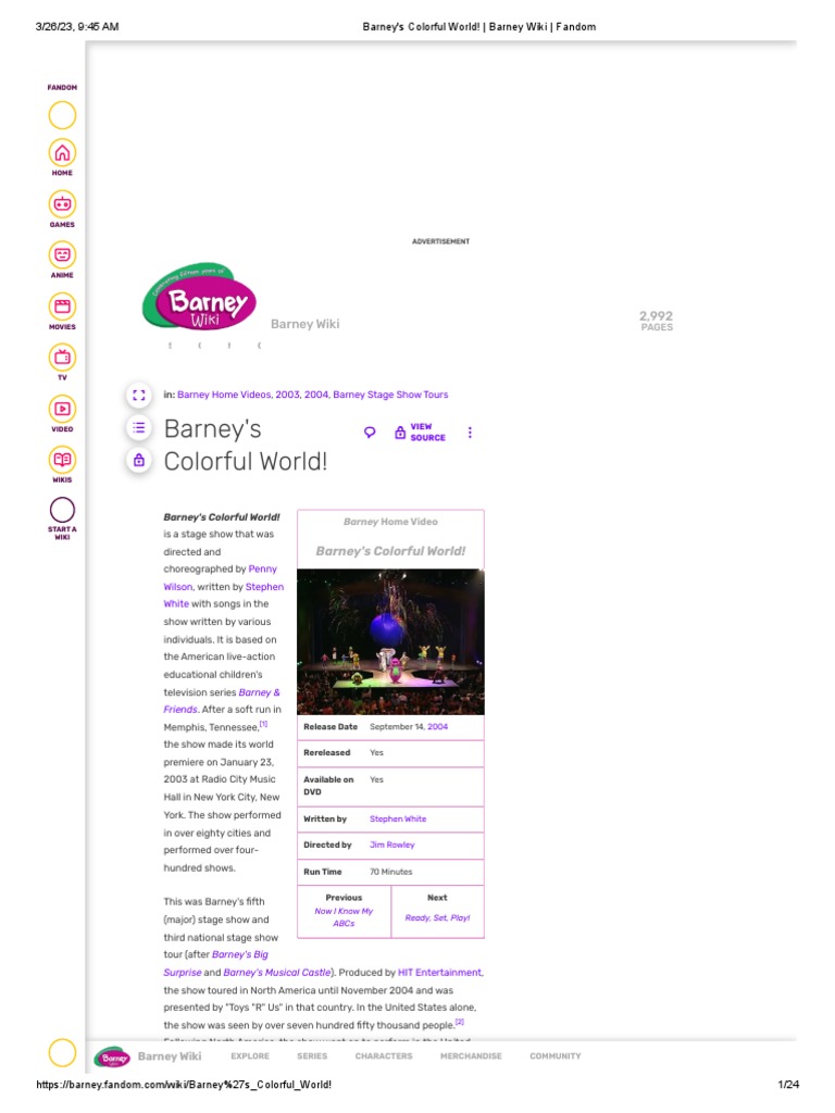 Barney's Colorful World! _ Barney Wiki _ Fandom | PDF | You Tube