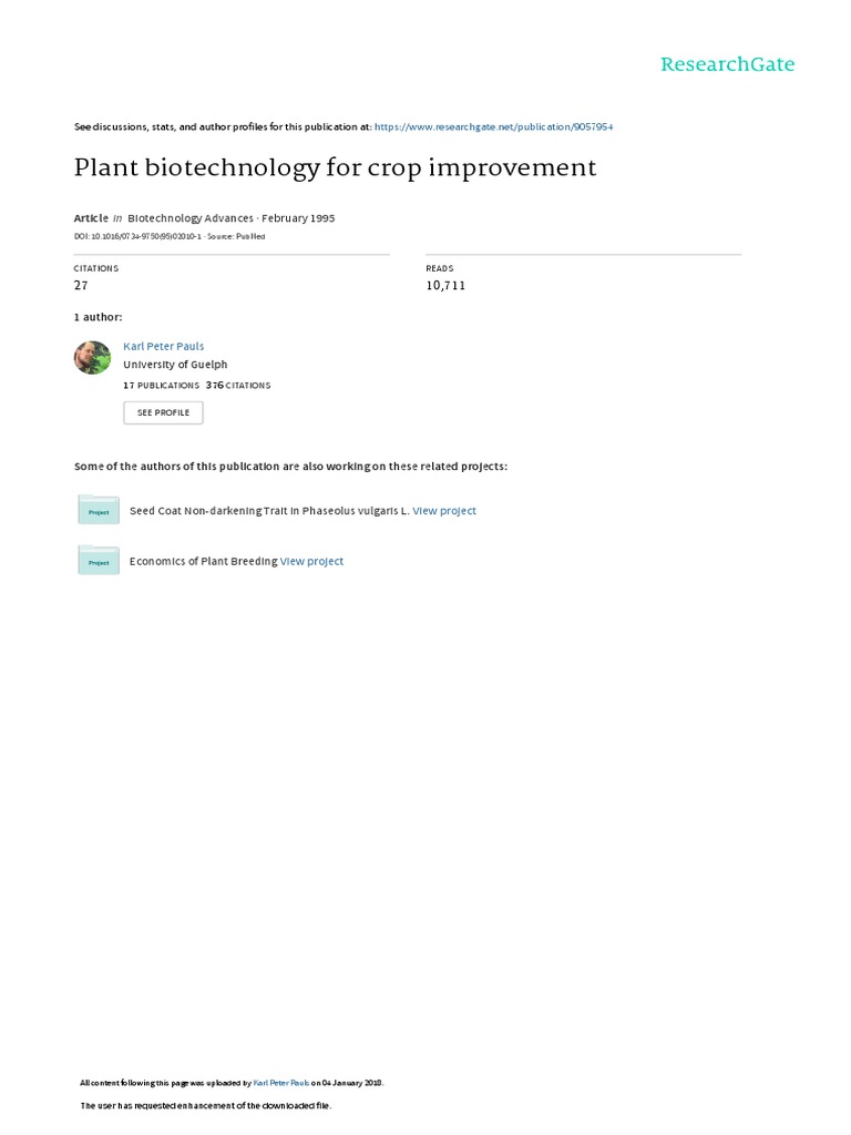 Plant Biotechnology For Crop Improvement | PDF | Plant Breeding ...