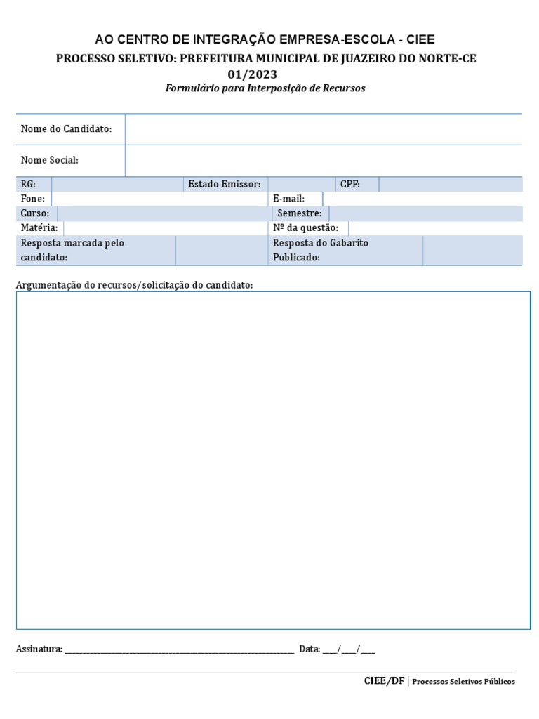 Formulário para Interposição de Recursos PDF | PDF Formulário para Interposição de Recursos PDF | PDF
