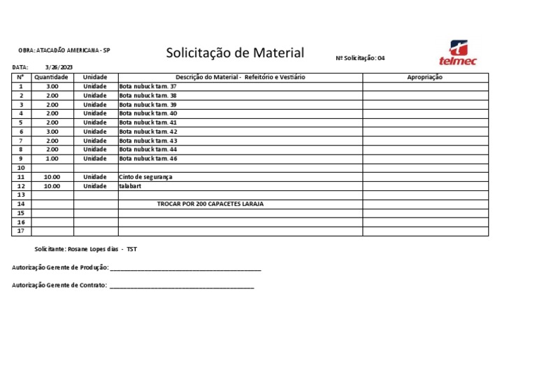 Protocolo de Solicitação Troca Epis | PDF