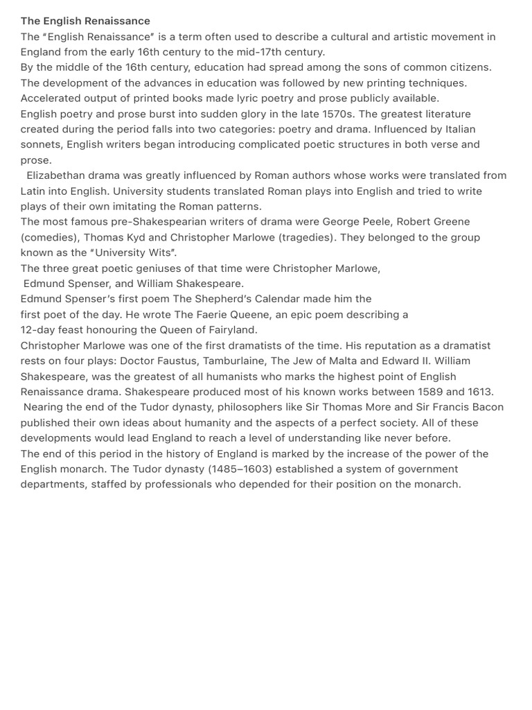The English Renaissance PDF | PDF