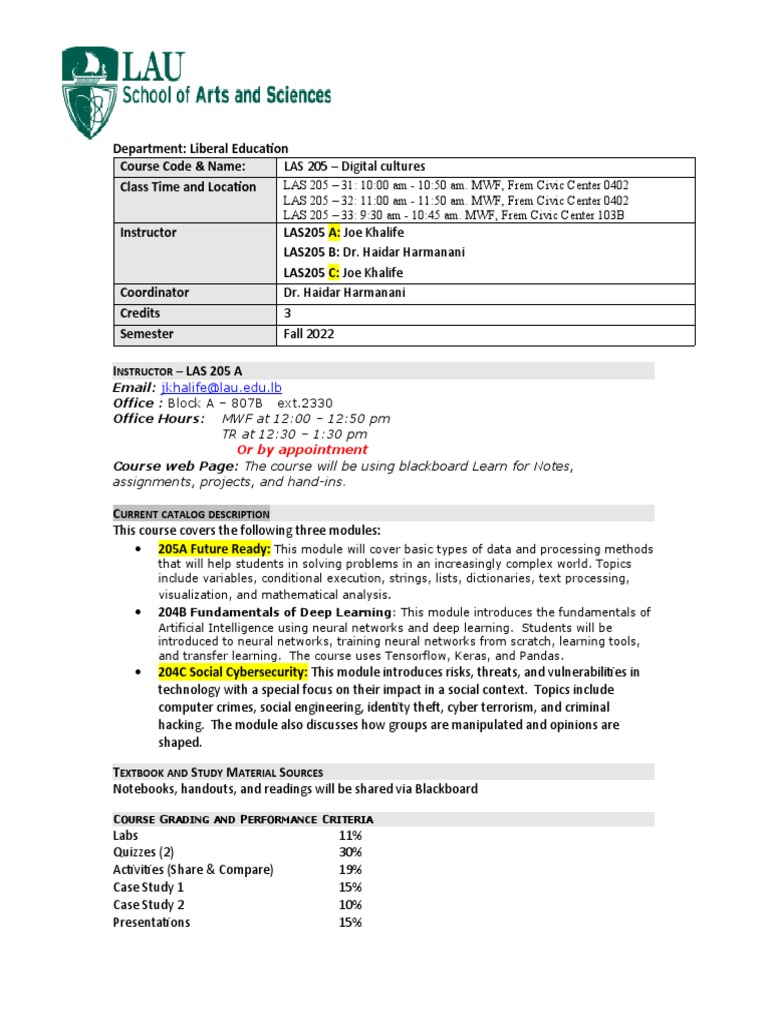 LAS 205 - Syllabus - Fall 2022 | PDF | Artificial Intelligence ...