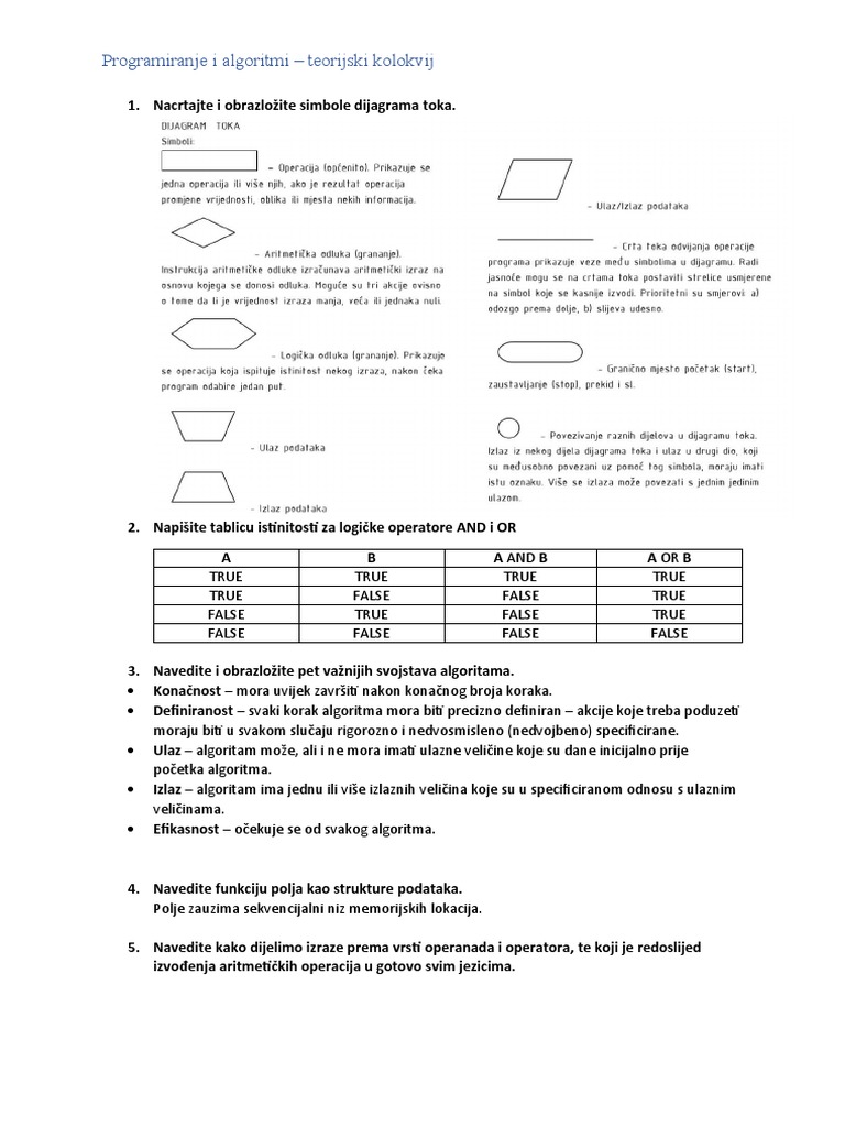 PiA Teorijski Kolokvij Pitanja | PDF
