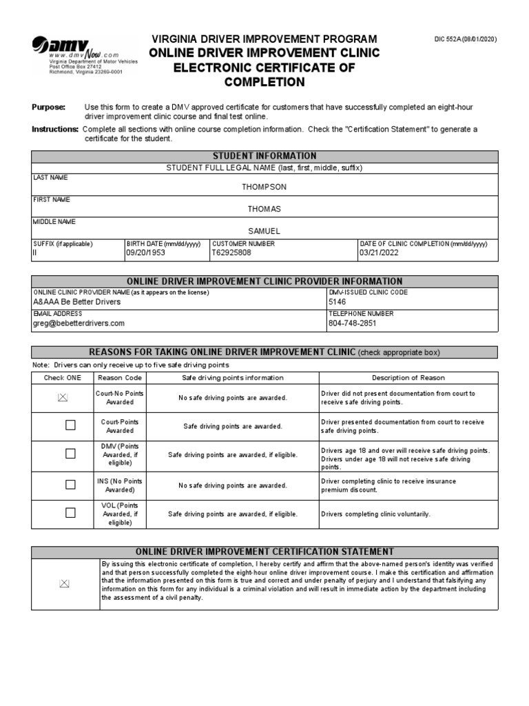 Thomas Drivers Certificate | PDF | Department Of Motor Vehicles | Justice