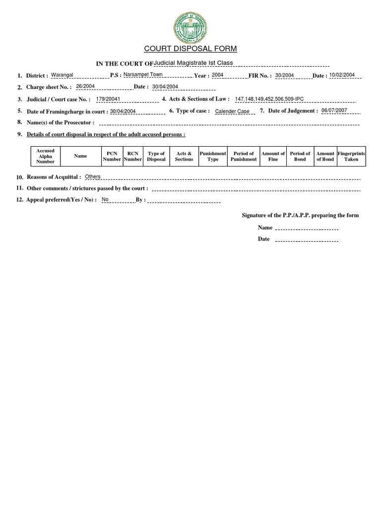 Court Disposal Form for Case 179/2004 | PDF