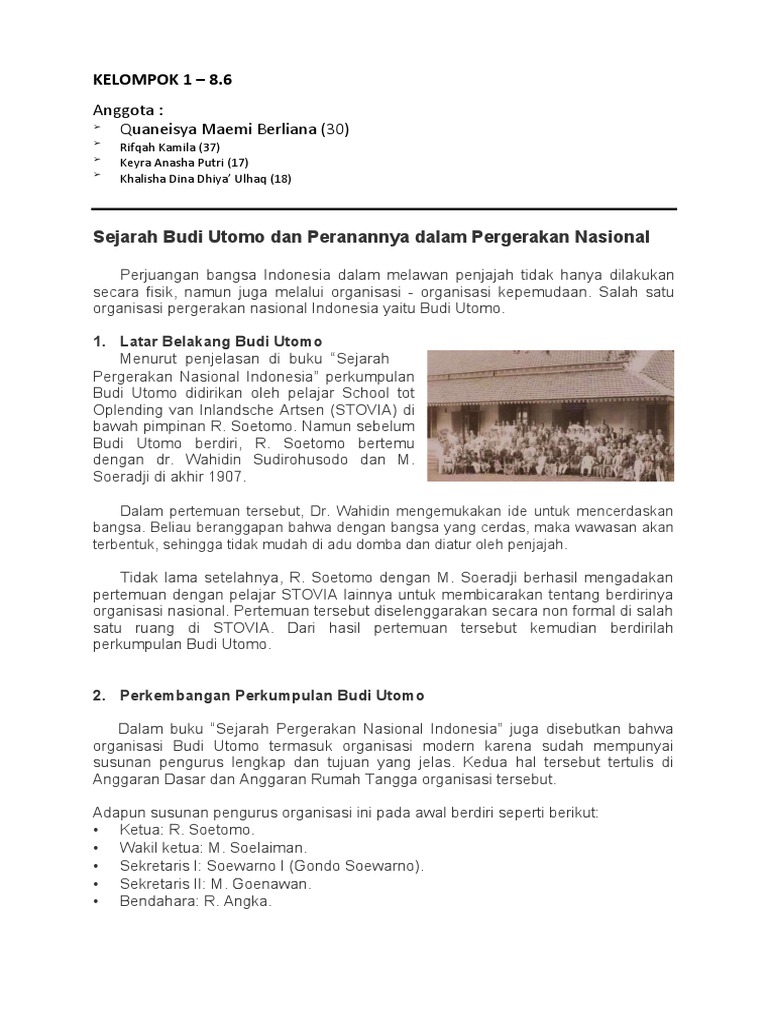 Sejarah dan Peran Budi Utomo | PDF | Ilmu Sosial
