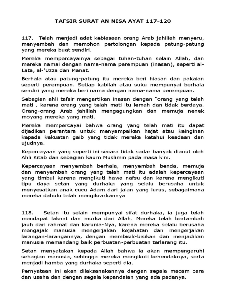 Tafsir Surat An Nisa Ayat 117-120 | PDF | Filsafat | Agama & Spiritualitas