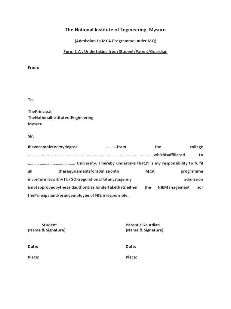 MCA Undertaking Letter | PDF