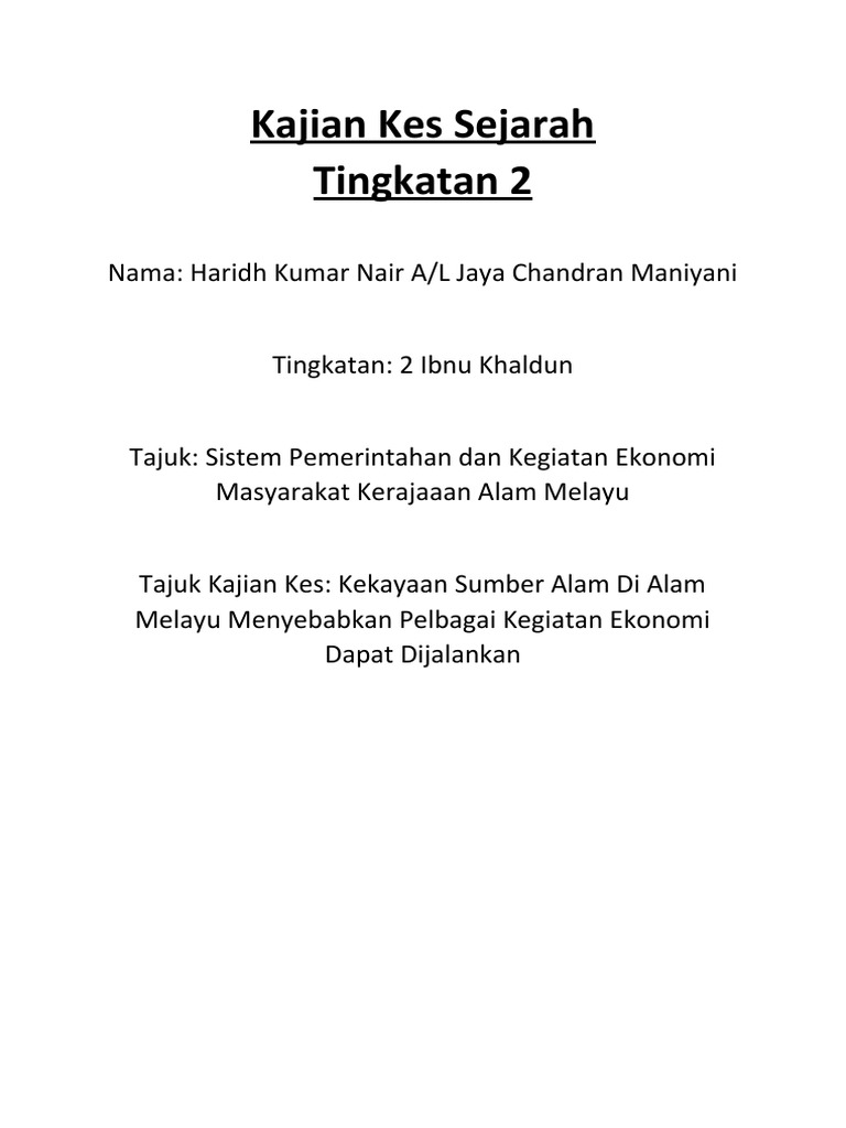 Kajian Kes Sejarah Tingkatan 2 | PDF