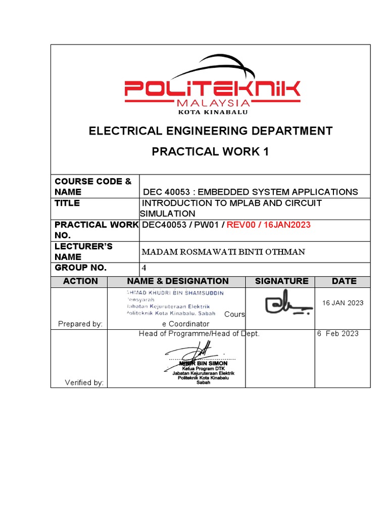 Electrical Engineering Department Practical Work 1 | PDF | Microcontroller | Assembly Language