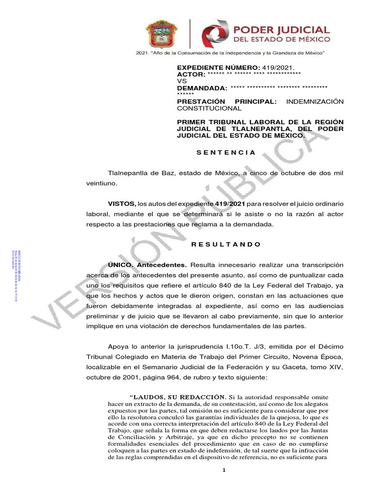 Sentencia Estudio Elementos Indemnizacion Constitucional | Descargar gratis PDF | Caso de ley ...